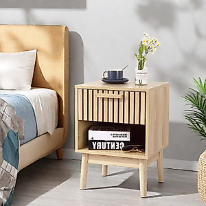 JoanKaren Boho Nightstand Set of 2, Farmhouse Small End Table, Bed Side Table with Drawer, Modern Wood Night Stand Bedside Table with Open Shelf for Bedroom, Living Room and Small Spaces (Natural)