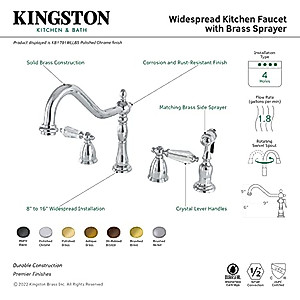 Kingston Brass KB1791WLLBS 8" to 16" Widespread Kitchen Faucet with Brass Sprayer, 8-1/4" in Spout Reach, Chrome