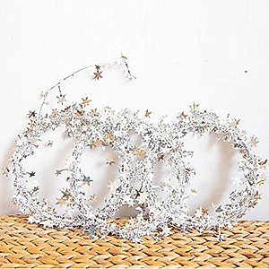 CCINEE 75 FT Star Tinsel Garlands with Wire, Christmas Star Wire Garland Decorations for Xmas Tree Home Wedding Birtahday Party Festive Ornament, Silver, 3 Pack