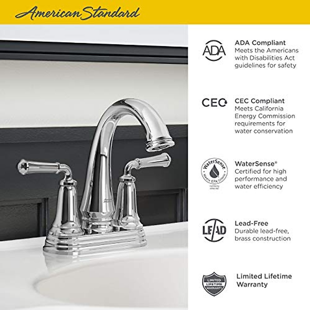 American Standard 7052207.002 Delancey Centerset Bathroom Faucet with Pop-Up Drain, Polished Chrome