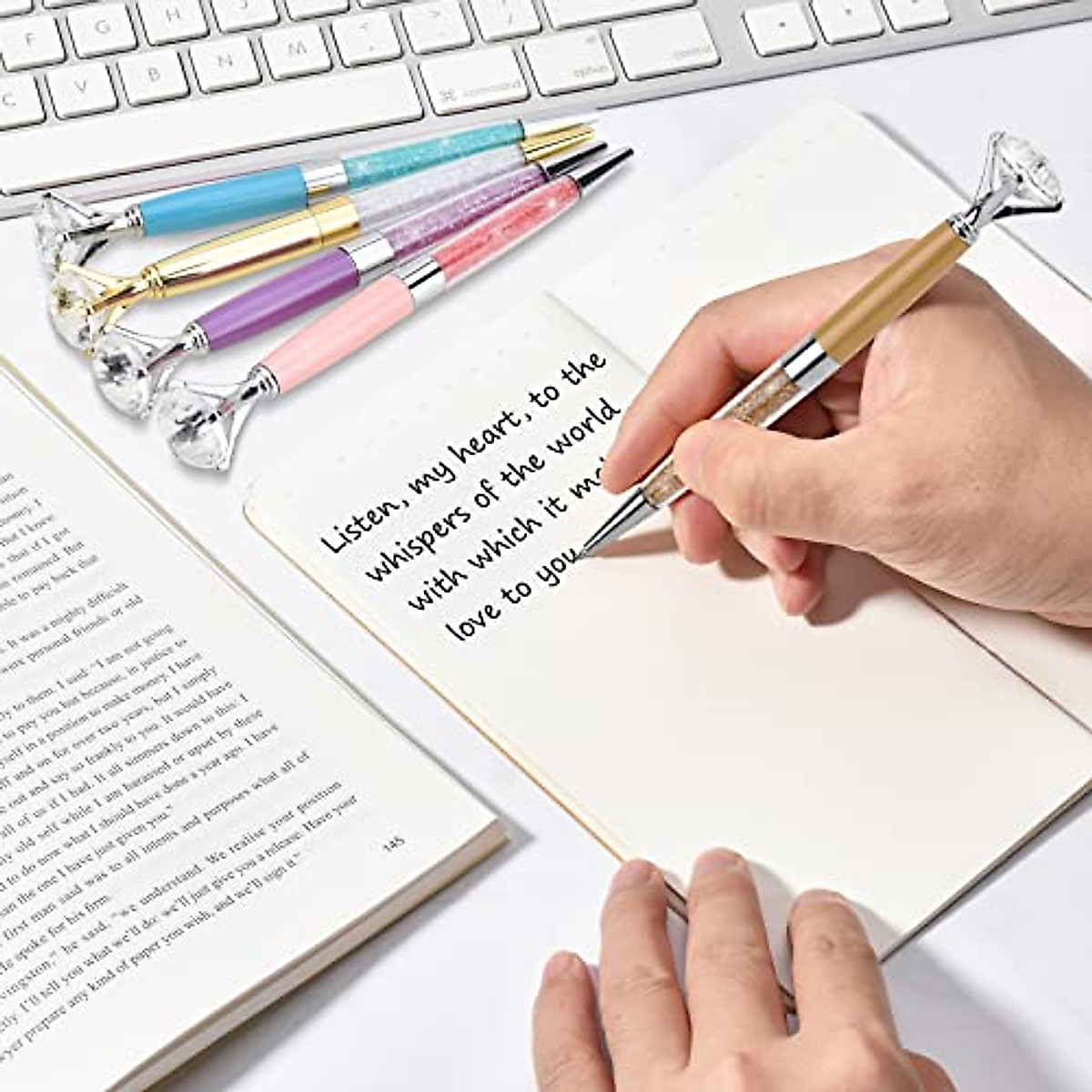 Diamond Metal Ballpoint Pen, 12 Pack Colors Big Metal Pens with Diamond Top for School Office Supplies Beautiful Metal Ballpoint Pen for Women Co-Workers Kids