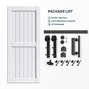 EaseLife 36in x 84in Sliding Barn Door with 6.6FT Barn Door Hardware Track Kit Included,Solid LVL Wood Slab Covered with Water-Proof & Scratch-Resistant PVC Surface,DIY Assembly,Easy Install,White
