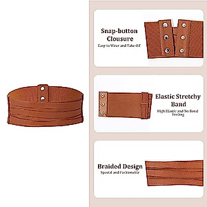 SUOSDEY Women Faux Leather Braided Waist Belt for Dress Elastic Stretch Belt for Ladies Wide Waist Belt for Women