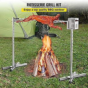 VBENLEM 46‘’ Electric BBQ Rotisserie Grill Kit, 125LB Pig Spit Rotisserie Grill, 45W Rotisserie Motor and Height Adjustable for Pig Rotisserie Lamb Outdoor Party Campfire Barbecue