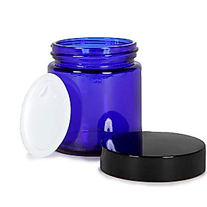 Vivaplex, 12, Cobalt Blue, 4 oz, Round Glass Jars, with Inner Liners and Black Lids