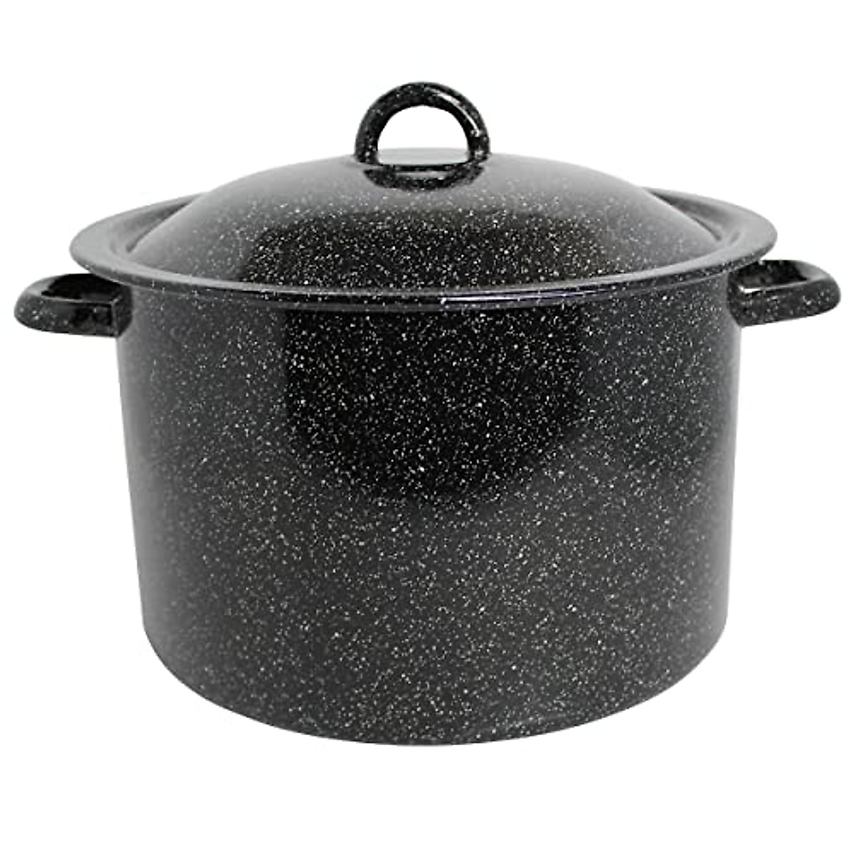 Mirro Traditional Vintage Style Black Speckled Enamel on Steel Stock Pot with Lid, 33 Quart, (MIR-10708)