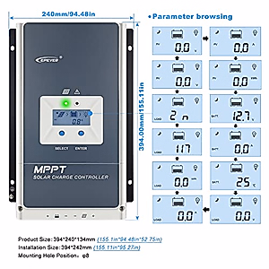 100A MPPT Solar Charge Controller 12V/24V/36V/48V Auto, Max.PV 150V Solar Panel Regulator fit for Lead-Acid/Lithium/LiFePO4 Battery (Tracer10415AN)