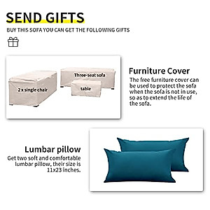 Lviden 4 Pieces Outdoor Patio Furniture Set, Wicker Conversation Sets, Black PE Rattan Sectional Couch Sofa with 50000 BTU Gas Fire Pit Table and Peacock Blue Cushions