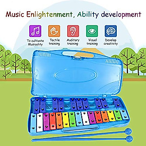 ENNBOM 25 Notes Vibraphone Xylophone Glockenspiel Black Blue Percussion Instrument with Case (Blue Case- Blue)