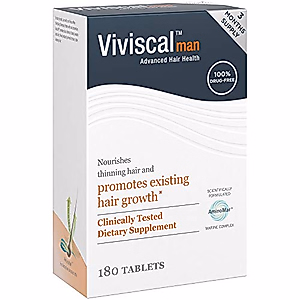 Viviscal Men's Hair Growth Supplements for Thicker, Fuller Hair Clinically Proven with Proprietary Collagen Complex 180 Tablets - 3 Month Supply