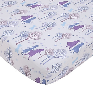 Disney Frozen II Traveling North Lavender, Light Blue & Plum 2Piece Toddler Sheet Set - Fitted Bottom Sheet, Reversible Pillowcase, Lavender, Light Blue, White, Plum