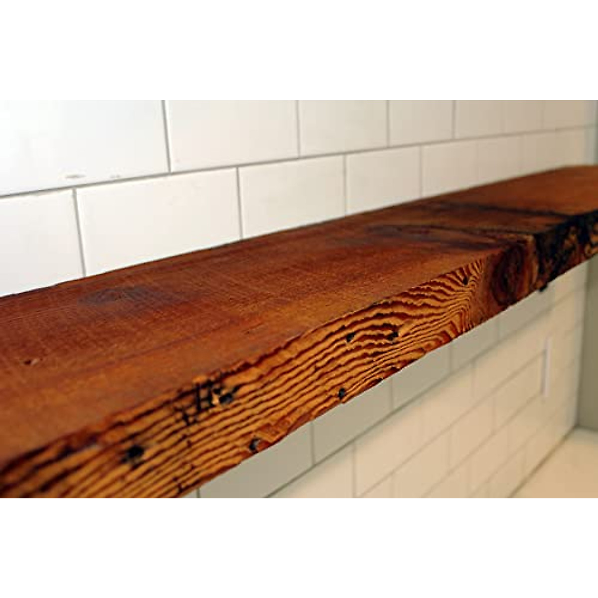 Modern Timber Craft Reclaimed Wood Mantel Shelf | Easy-to-Install | Steel Angle Brackets Included | Rustic Decoration | 2" Thickness | 60" L x 6" D, Oiled