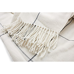 Arus Highlands Collection Tartan Plaid Design Queen Size Throw Blanket Off-White 60" X 80"