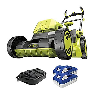 Sun Joe 24V-X2-16LM 48-Volt IONMAX Cordless Brushless Lawn Mower Kit, W/ 4.0-Ah Battery + Dual Port Charger & 12-Gallon Collection Bag, 16-Inch, Comfort Grip, One Touch 6-Position Height Adjustment
