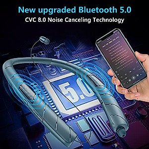 Xmenha Neckband Bluetooth Headphones/Speaker 2 in 1, Around The Neck Bluetooth Headphones Wireless Earbuds with Microphone 15H Playtime, Waterproof Running Workout Sports Earphones for Android iPhone