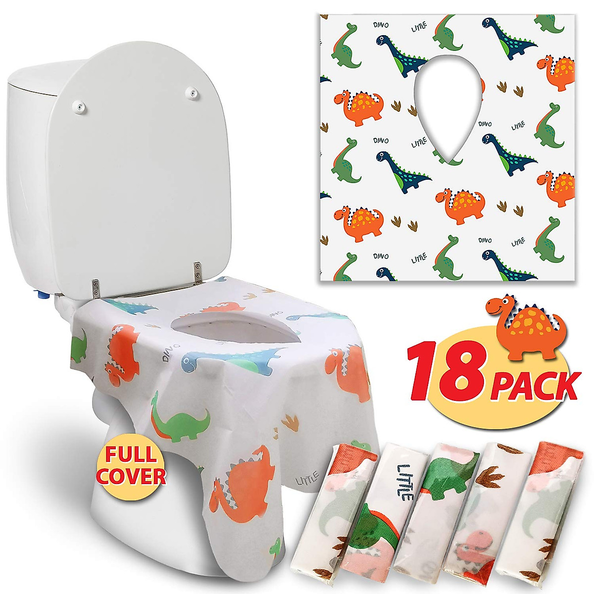 ATHENA FUTURES Disposable Toilet Seat Covers for Toddlers, Extra Large Individually Wrapped Dinosaur Paper Potty Training Liners for Kids, Portable, Flushable with Non-Slip Adhesive, Airplane & Travel