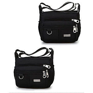 Iyasen Nylon Multi-Pocket Crossbody Purse Bags for Women Messenger Bag Lightweight Travel Waterproof Shoulder Bag (Black)