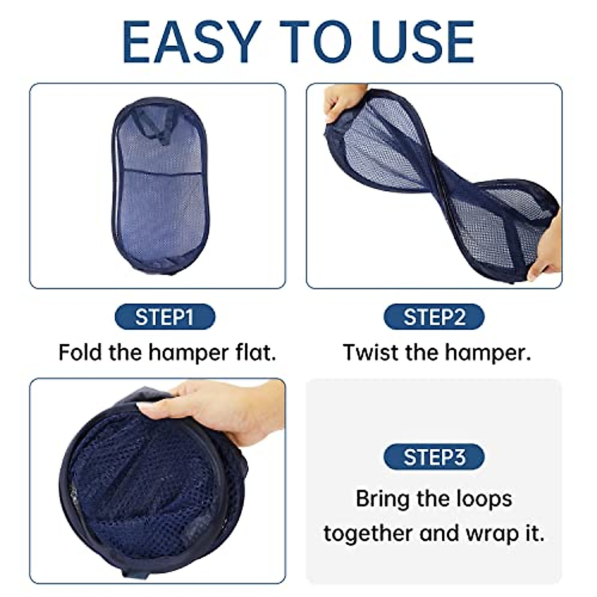 ZOES HOMEWARE Pop up Laundry Hamper 2 Pack | Collapsible Laundry Baskets | Foldable Travel Laundry Basket with Durable Handle for Kids,Dorm,Laundry Room | Navy Blue