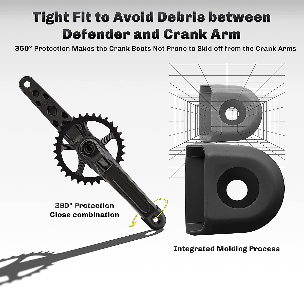 Racrank Universal Crank Boots, Crank Protectors for Bicycle Cranks, Crank Boot Protectors for Mountain Bike Road Bike, Pack of 2 - Black