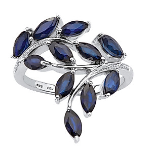 PalmBeach Yellow Gold-Plated or Platinum-Plated Sterling Silver Marquise Cut Genuine Blue Sapphire and Diamond Accent Bypass Ring Size 7