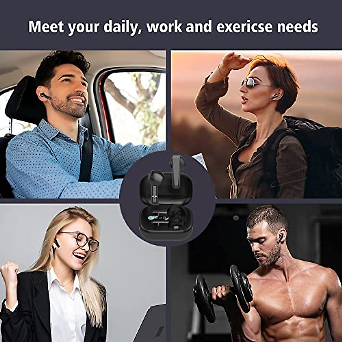 CABLE4U Wireless Earbuds, 40H Playtime Bluetooth Earphones Touch Control for iPhone & Android, IPX7 Waterproof Wireless Bluetooth Earbuds with LED Display Mic Earphone in-Ear for Work Sports Travel