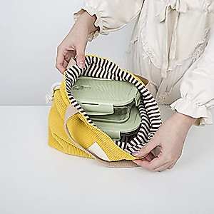 CHERSE Corduroy Lunch Bag for Women Lunch Box Aesthetic Lunch Bag Drawstring Cute Hand Bag Pastel Supplies (Drawstring Green)