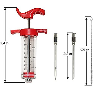 Meat Injector Syringe,Stainless Steel Food Seasoning Syringe Kit with 1pc Barbecue Brush, 2pcs Needles and 1pc Needles Cleaner, Great for BBQ, Grilling, Baking and Cooking