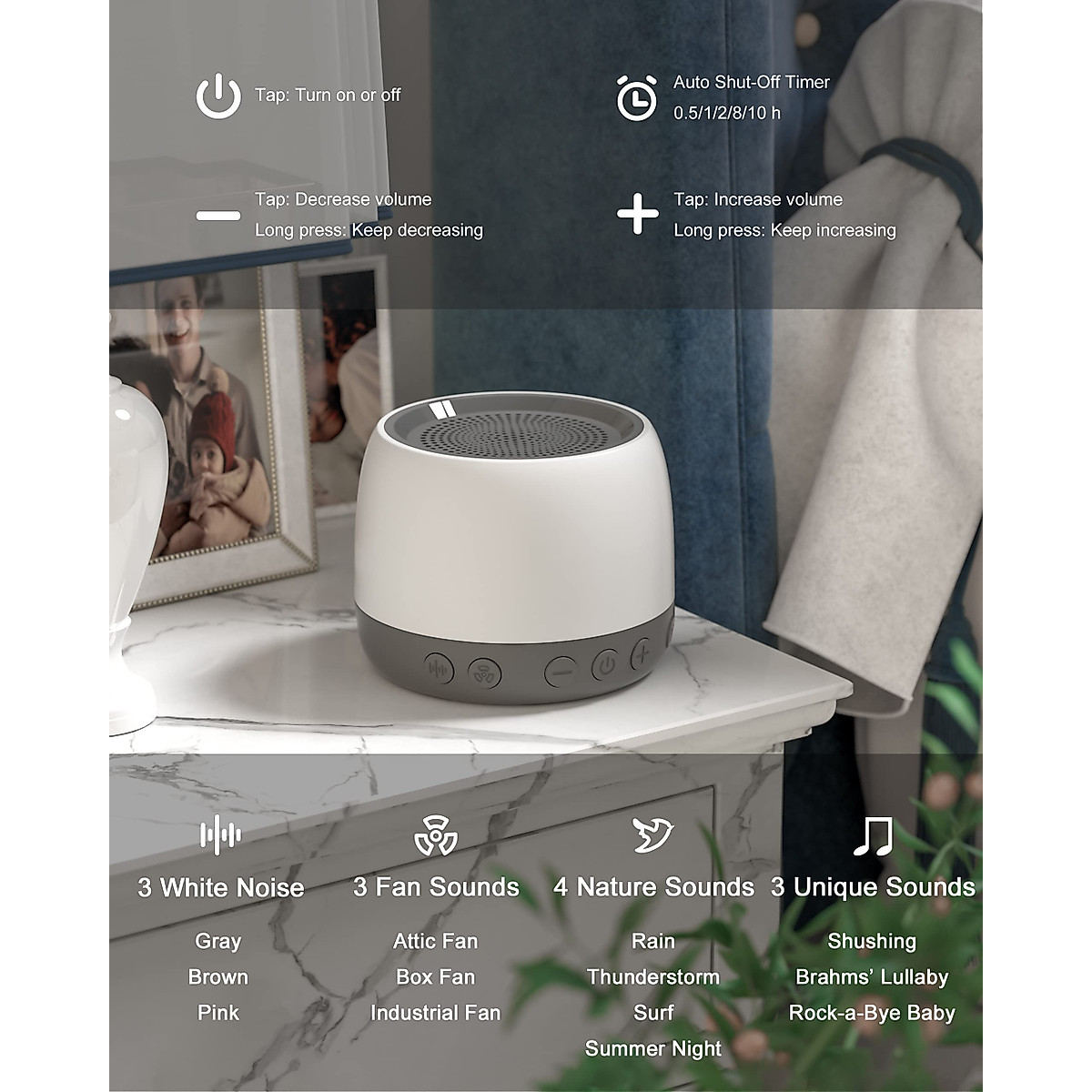 elesories White Noise Machine, Small Sound Machine for Adults Baby Sleeping, Also Be Used as a Multifunctional Speaker for Home, Office Privacy | Nursery | Travel | 13 Soothing Sounds