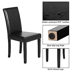 Yaheetech Dining Chair PU Leather Living Room Chairs Upholstered Parsons Diner Chairs Modern Kitchen Armless Side Chair with Solid Wood Legs Set of 4, Black
