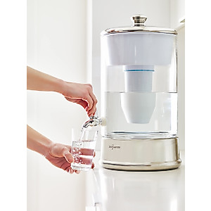 ZeroWater ZBD-040-1, 40 Cup Ready-Pour Glass 5-stage Water Filter Dispenser, NSF Certified to Reduce Lead, Other Heavy Metals and PFOA/PFOS, Clear Glass With Chrome Stand
