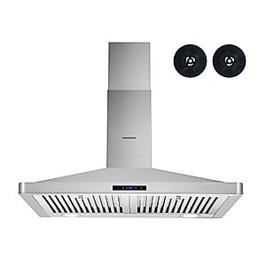 FIREGAS Range Hood 30 inch Wall Mount,450 CFM Ducted/Ductless Range Hood with Stainless Steel,Stove Hood Vent for Kitchen with 3 Speed Fan,Permanent Filters,Led Lights,Digital Touch,Charcoal Filter