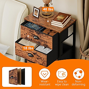 Furnulem Tall Dresser with 6 Drawers,Vertical End Table and Nightstand for Bedroom,Industrial Dorm Bedside Furniture with Fabric Storage Drawer Organizer in Living Room,Closet,Entryway(Rustic Brown)