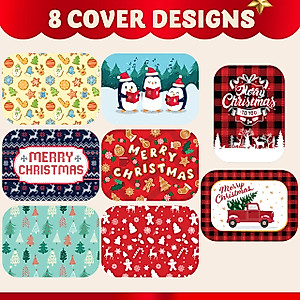 JOYIN 48 Pieces Christmas Foil Containers with Lids, 8 Holiday Designs, 7"x5"x2" Rectangular Treat Foil Containers, Disposable Food Storage Pan for Holiday Leftovers Goodie Container
