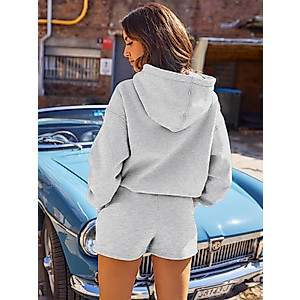 AUTOMET Womens Lounge Sets 2 Piece Outfits Oversized Hoodies Sweatsuit Casual Sweat Shorts Fall Fashion Clothes 2025 Grey M