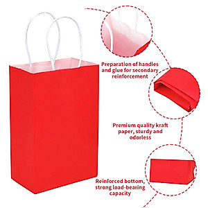 Moretoes 25pcs Red Gift Bags 5.25x3.2x8 Inches Kraft Paper Bags Small Gift Bags with Handles Bulk, Retail Bags for Valentines Day, Small Business, Merchandise, Birthday Wedding Party Favor Bags