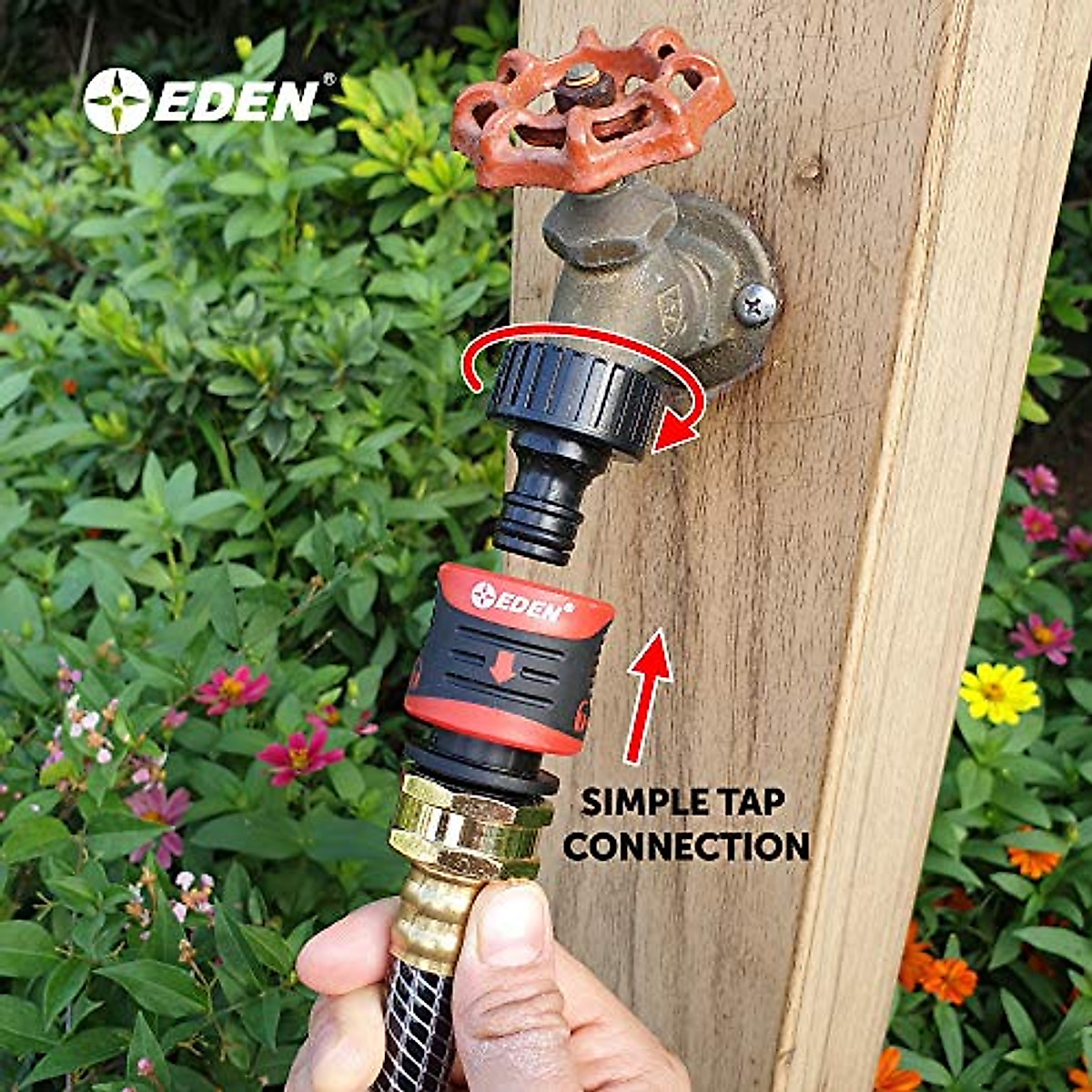 Eden 95210 Premium Garden Hose Fitting Quick Connect with Water Stop & Lock Feature, 5 pc Set