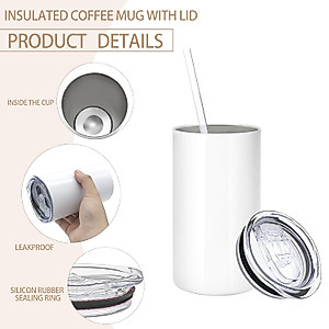 YOUKE OLA 16 Pack Sublimation Tumblers Blanks Bulk Sublimation Cups Skinny Straight Tumbler Stainless Steel Double Wall Insulated Water Bottles with Lid & Straw for DIY Gift, 12oz White