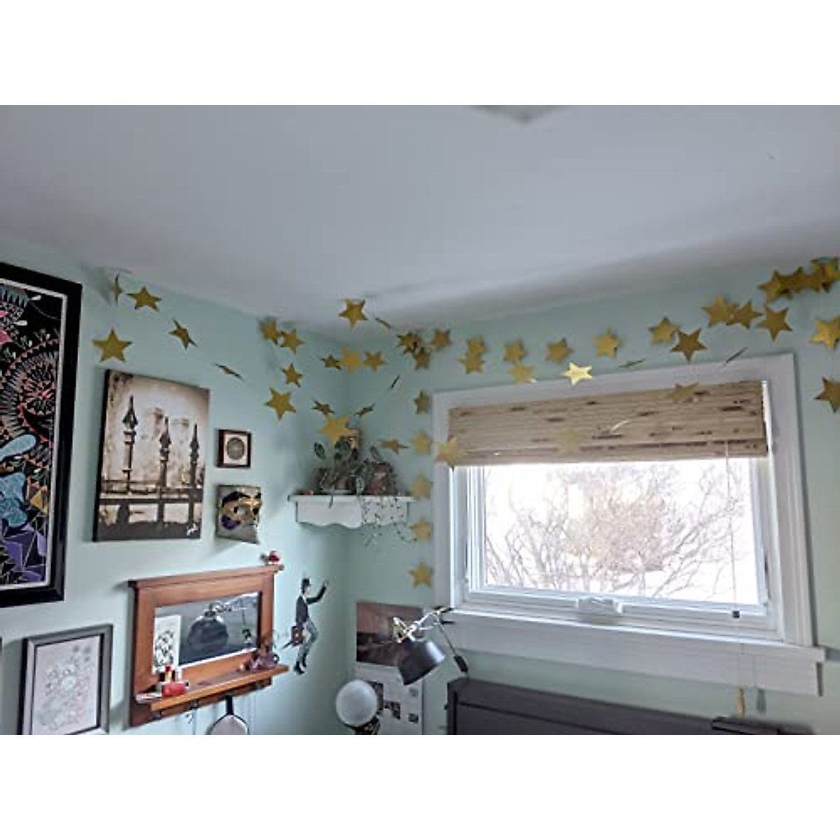 Honbay 2PCS Double Side Glitter Paper Star Garland Christmas Galaxy Banner Christmas Garland - 4 inch in Diameter,13 Feet Long / PCS (Gold)