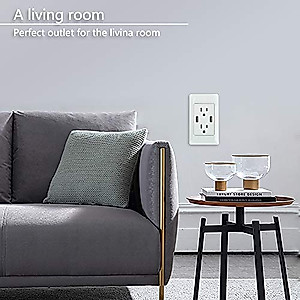 Dual USB Wall Outlet, White 2 Electrical AC Outlets Power Outlet Panel Plate Dock Station Socket, Pack of 1