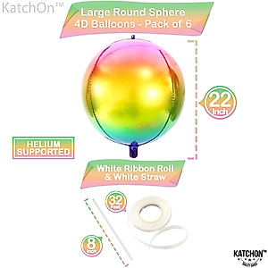 KatchOn, Rainbow Foil Balloons - 22 Inch, Pack of 6 | 4D Gradient Rainbow Balloons | Tie Dye Balloons for Birthday Party Decor | Rainbow Unicorn Balloons | Rainbow Mylar Balloons, Iridescent Balloons