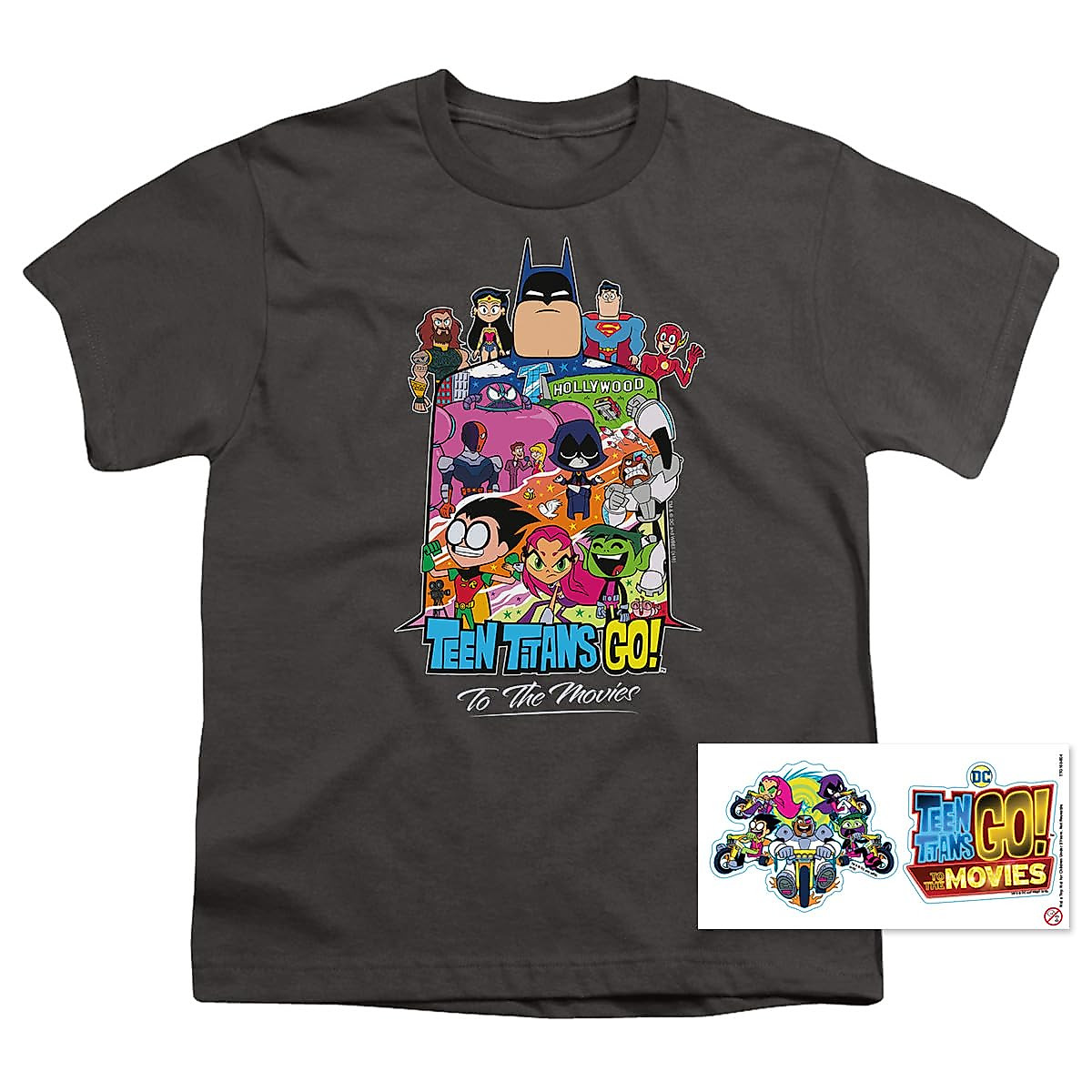 Popfunk Teen Titans Go! to The Movies Hollywood Youth T-Shirt & Stickers (Small)