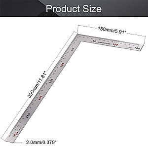 Jutagoss 150mmx300mm/(6"x12") Thickened High-end Square Stainless Steel Framing Square Right Angle Ruler Thicken Try Square Ruler Tools for Carpenter Engineer 1Pcs