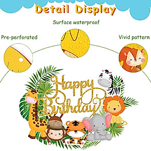 2 Pieces Safari Animals Happy Birthday Banner Cupcake Topper Jungle Theme Birthday Supplies, Safari Birthday Decorations Safari Baby Shower Decorations for Two Wild Theme Party Birthday Party Supplies