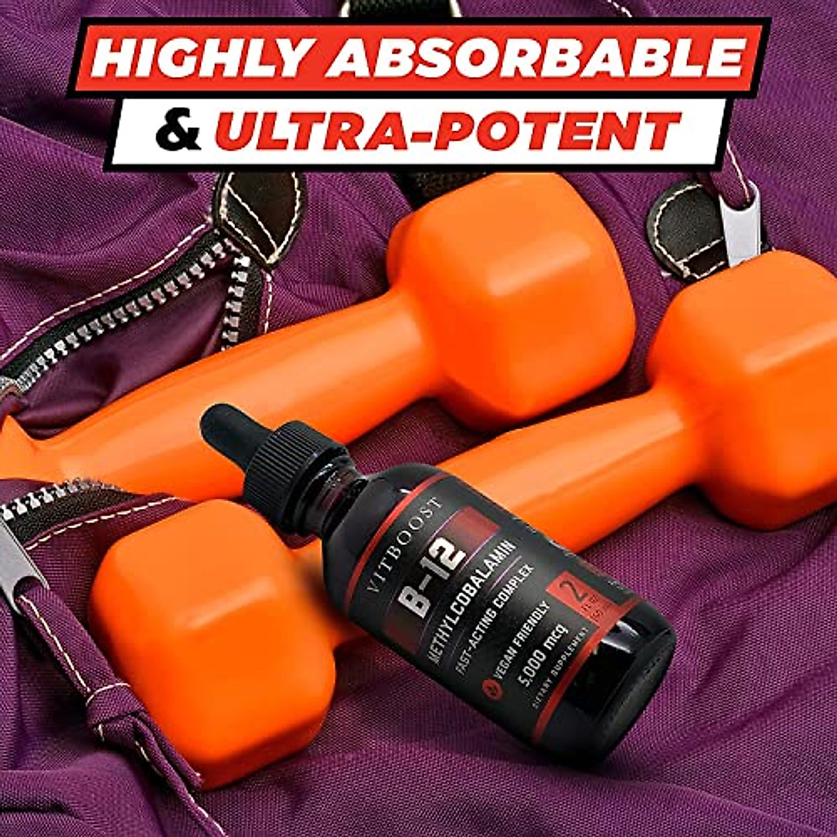 VITBOOST Vegan Liquid B-12 Drops – 60 x 5000 mcg Extra Strength Raspberry Flavored Vitamin B12 Liquid Methylcobalamin sublingual Supplement | Designed to Maximize Absorption & Energy | Gluten Free