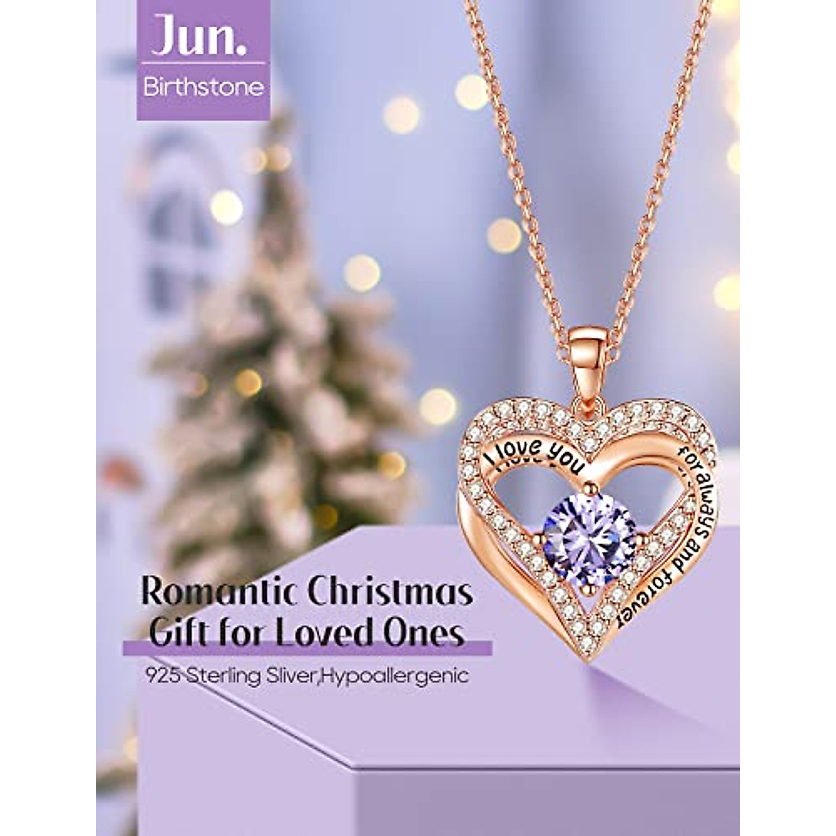 Lanzer 925 Sterling Silver Jewelry for Women,18K Rose Gold Necklaces for Women,Birthstone Diamond Heart Pendant for Christmas,Anniversary Jewelry Gift for Her Wife Mom,Girlfriend Necklaces Gift for Valentine’s Day Rose Gold-06-Jun