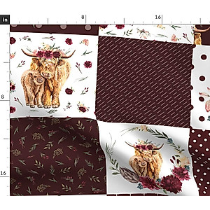 Spoonflower Fabric - Highland Cow Scottish Shaggy Floral Baby Calf Cattle Printed on Petal Signature Cotton Fabric by The Yard - Sewing Quilting Apparel Crafts Decor