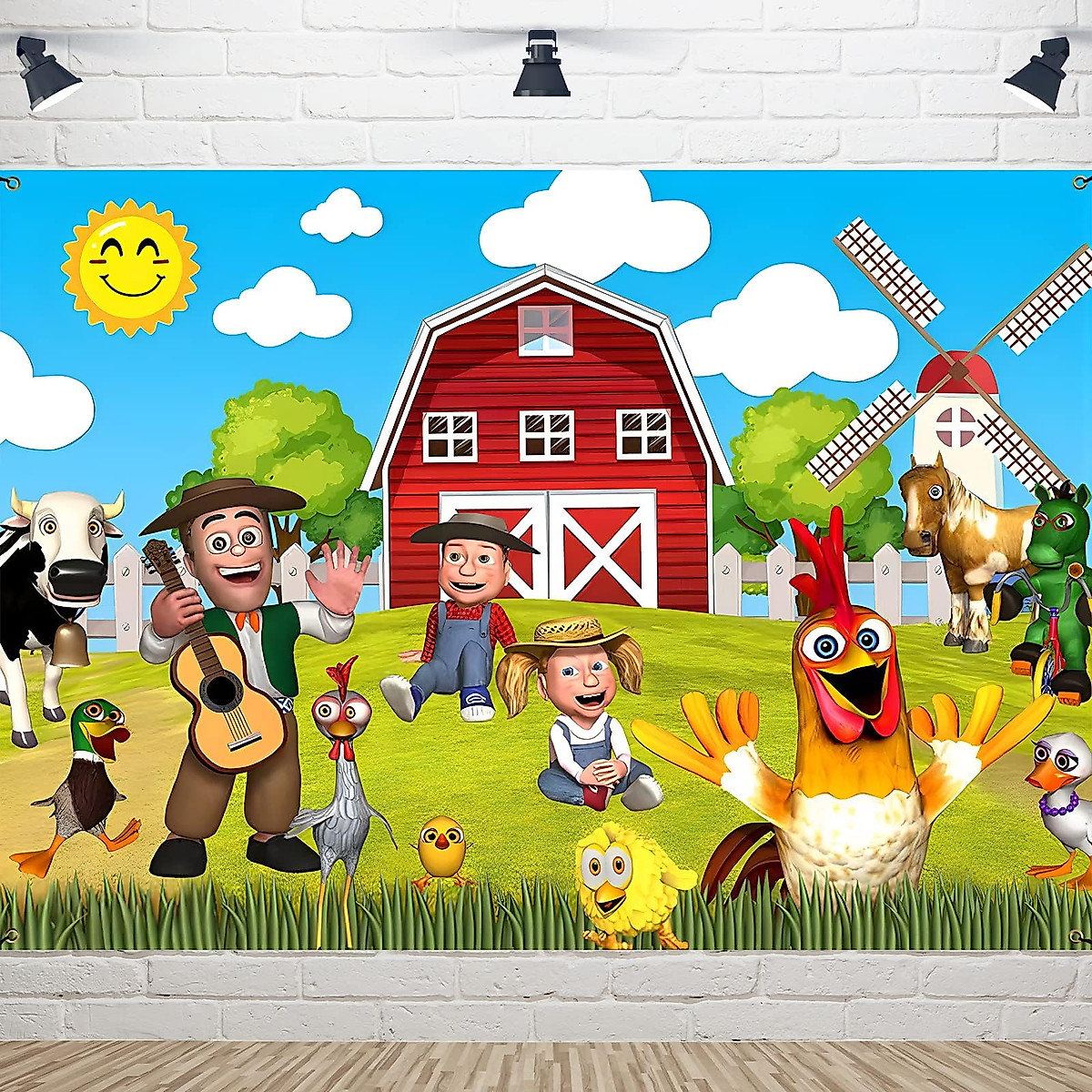 YRIOWMI 7x5 Foot Zennon Farm Children's Birthday Party Background Fabric, Birthday Party Decoration Photography Background