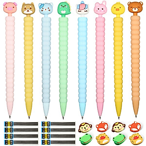 Mechanical Pencils Cute Mechanical Pencils with Animal Erasers and Pencil Refills, 0.5mm Kawaii Mechanical Pencils with Fun Toppers Colorful Mechanical Pencils for Girls Kids Students (24 Pieces)