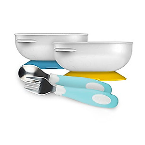 Dr. Brown’s Designed to Nourish Soft-Grip Spoon and Fork Set, Teal and No-Slip Strong Suction Bowl for Babies and Toddlers, BPA Free, 2 Pack