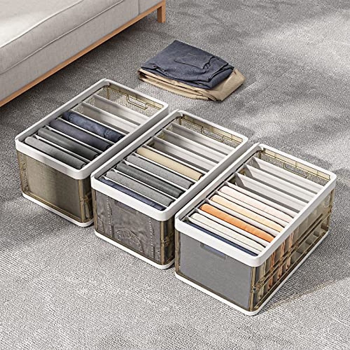 Jeans Organizer for Closet, Wardrobe Clothes Organizer for Folded Clothes, 9 Grids Clothes Drawer Organizer, Stackable Closet Organizer and Storage for Thin Jeans, T-Shirts, Underwear, Legging